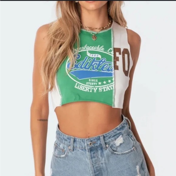 Edikted | Tops | Edikted Colorblock Green And White Crop Top | Poshmark